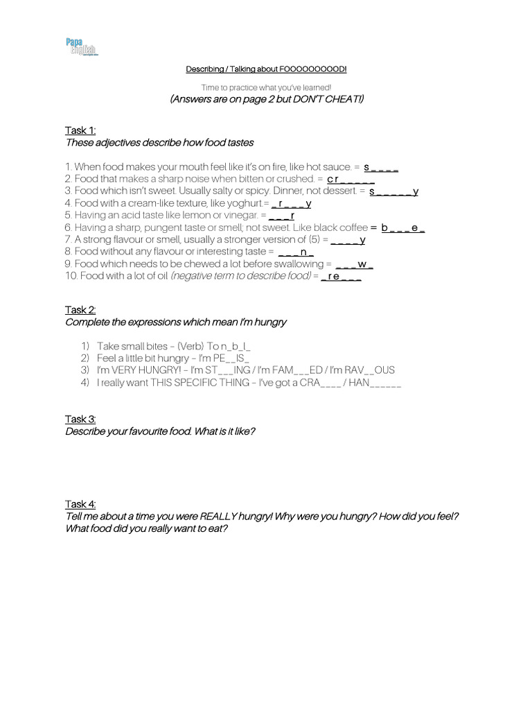 food worksheet | PDF