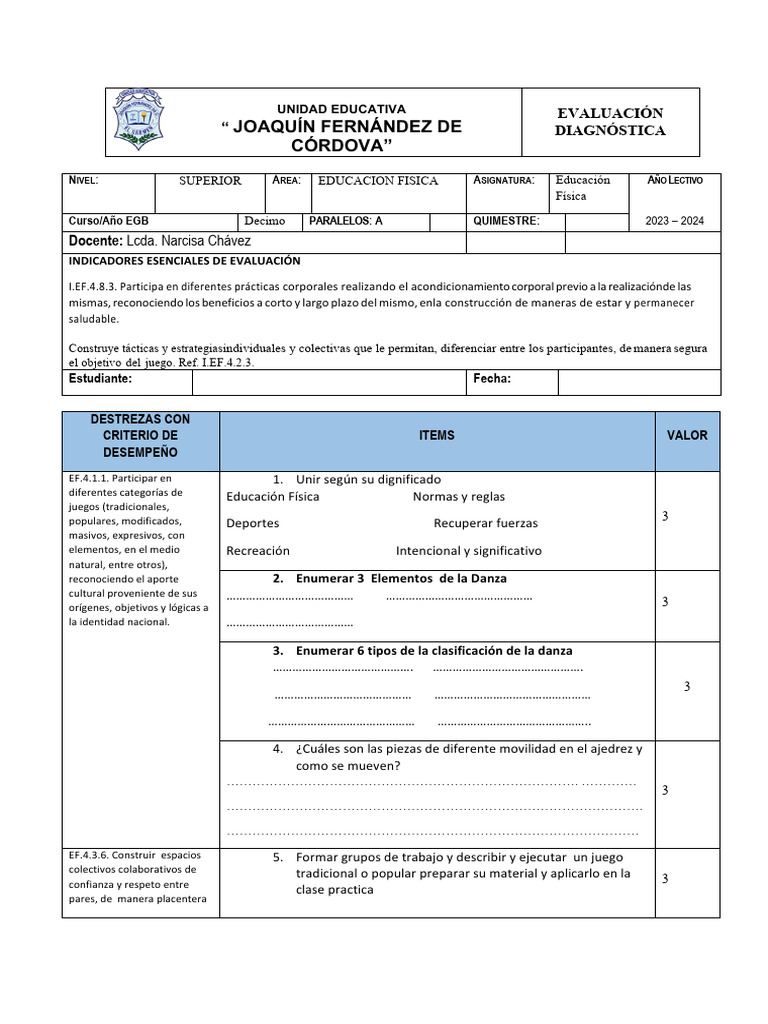 Eva - Ef. Diagnostica 10mo Egb | PDF