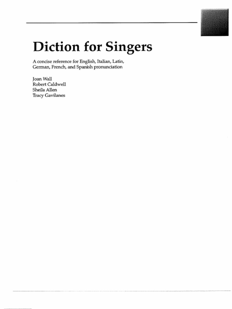 Diction For Singers - Joan Wall | PDF