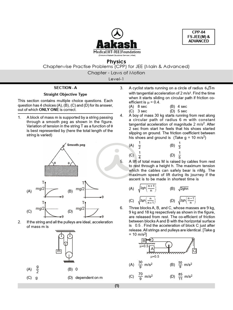 FS CPP 04 Physics Chemistry Mathematics 2020 | PDF | Force | Friction