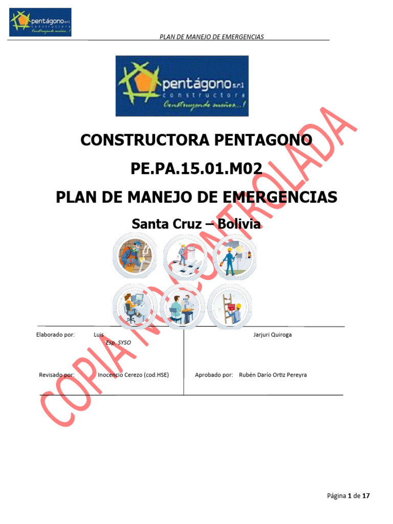 PE - PA.15.01.M02 Plan de Emergencia Constructora Pentágono | PDF | Herida | Primeros auxilios