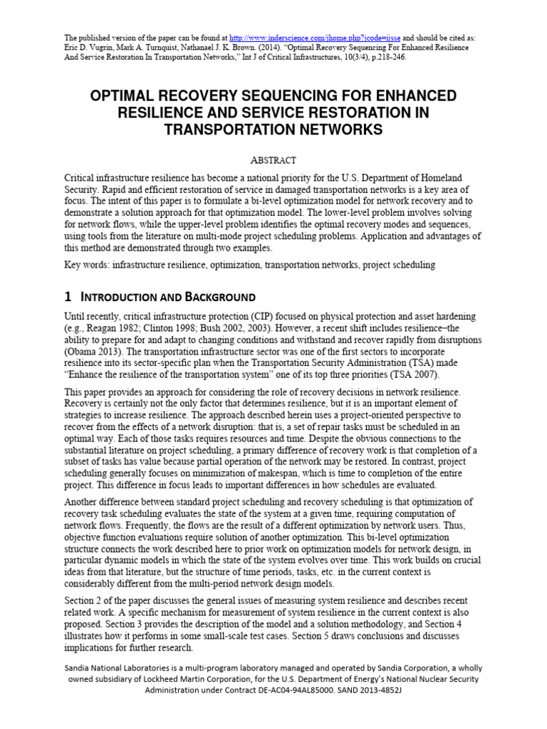 Recovery Optimization 2013 4852J | PDF | Mathematical Optimization | Infrastructure