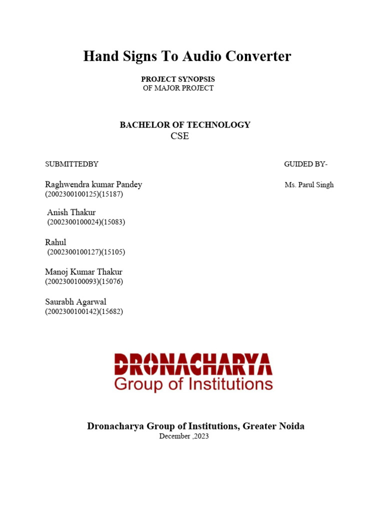 Hand Gesture to Speech Converter System | PDF | Computer Vision ...