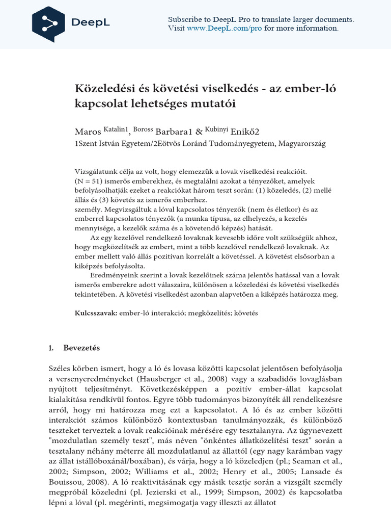 Human Approach Test - Lovaknál 2. Hu | PDF