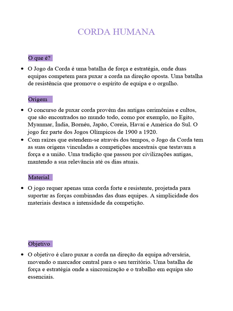 História e Regras do Jogo da Corda | PDF