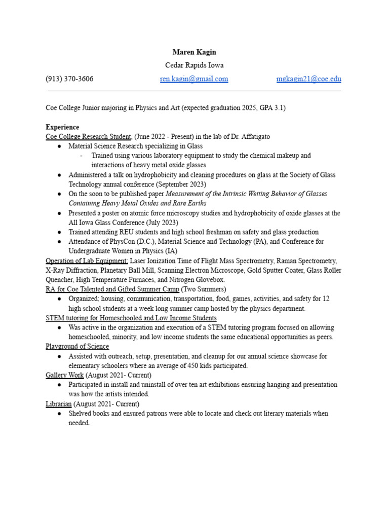 Full Cv 2024 Pdf Physics Glasses