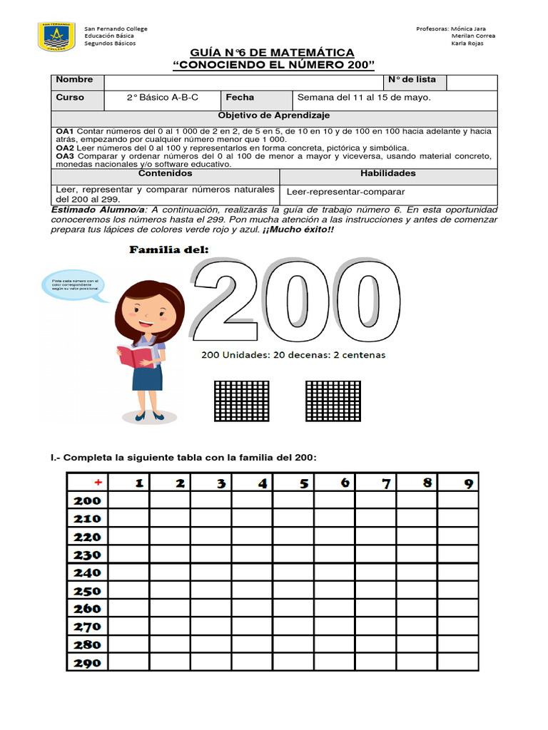 Guía de Matemáticas: Números hasta 299 | PDF | Aprendizaje