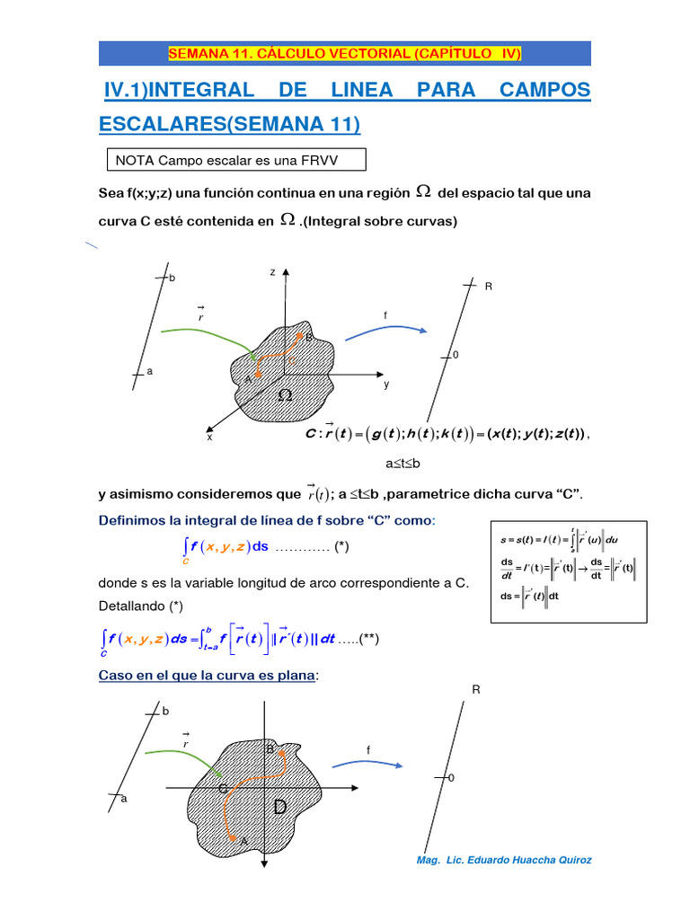 Semana 11.PDF. Calculo Vectorial Integral de Linea | PDF | Vector Euclidiano | Integral