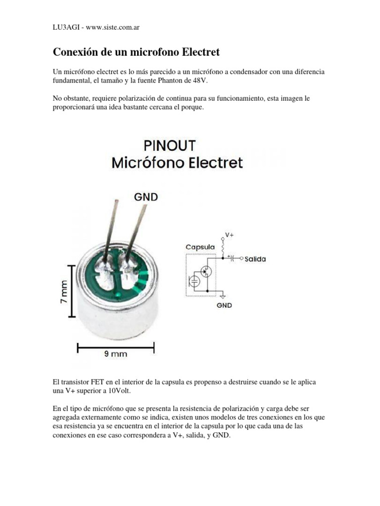 Microfono Electret | PDF | Micrófono | Condensador