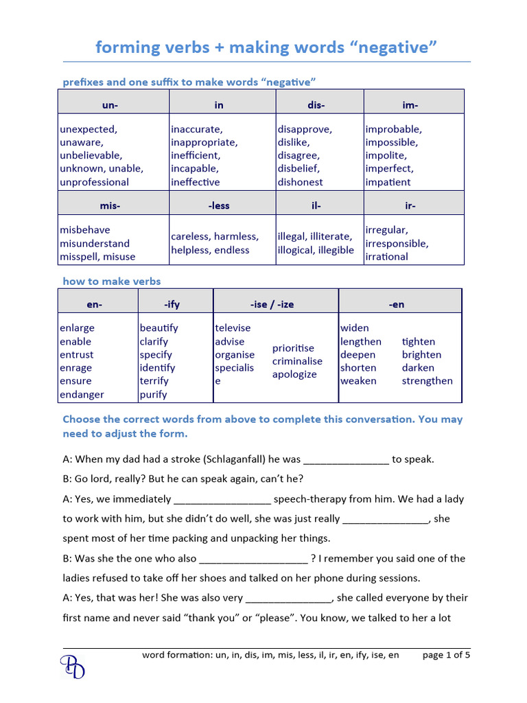 making-words-negative-verbs | PDF | Linguistics