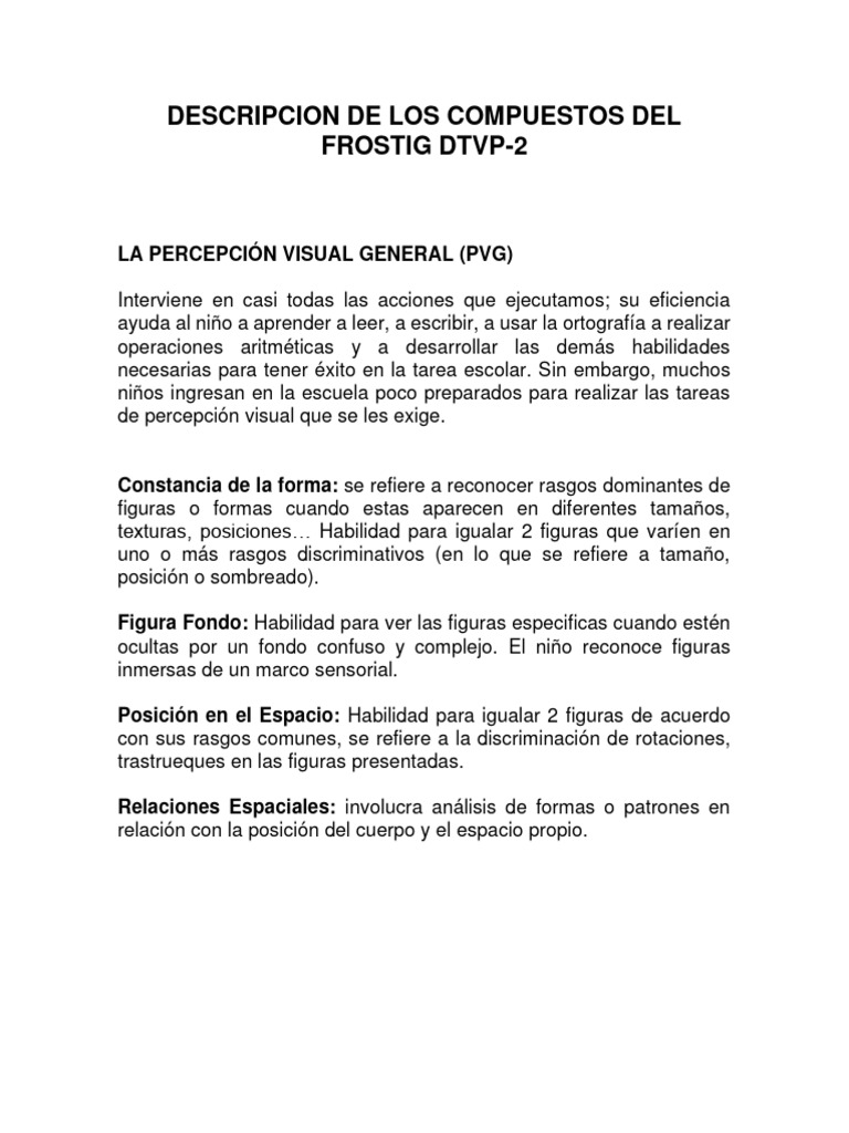 Compuestos del Frostig DTVP-2 y Percepción Visual | PDF | Percepción ...