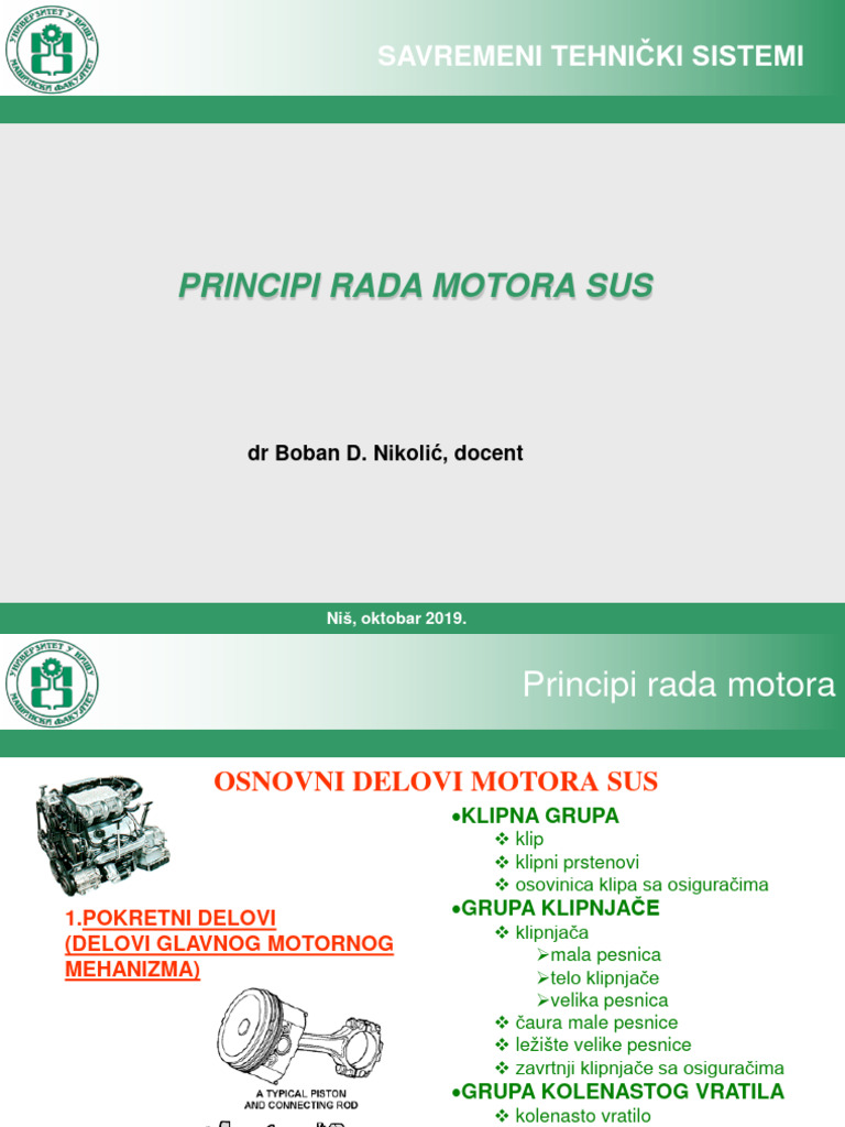 Principi Rada, Delovi I Sistemi Motora SUS 2019 | PDF