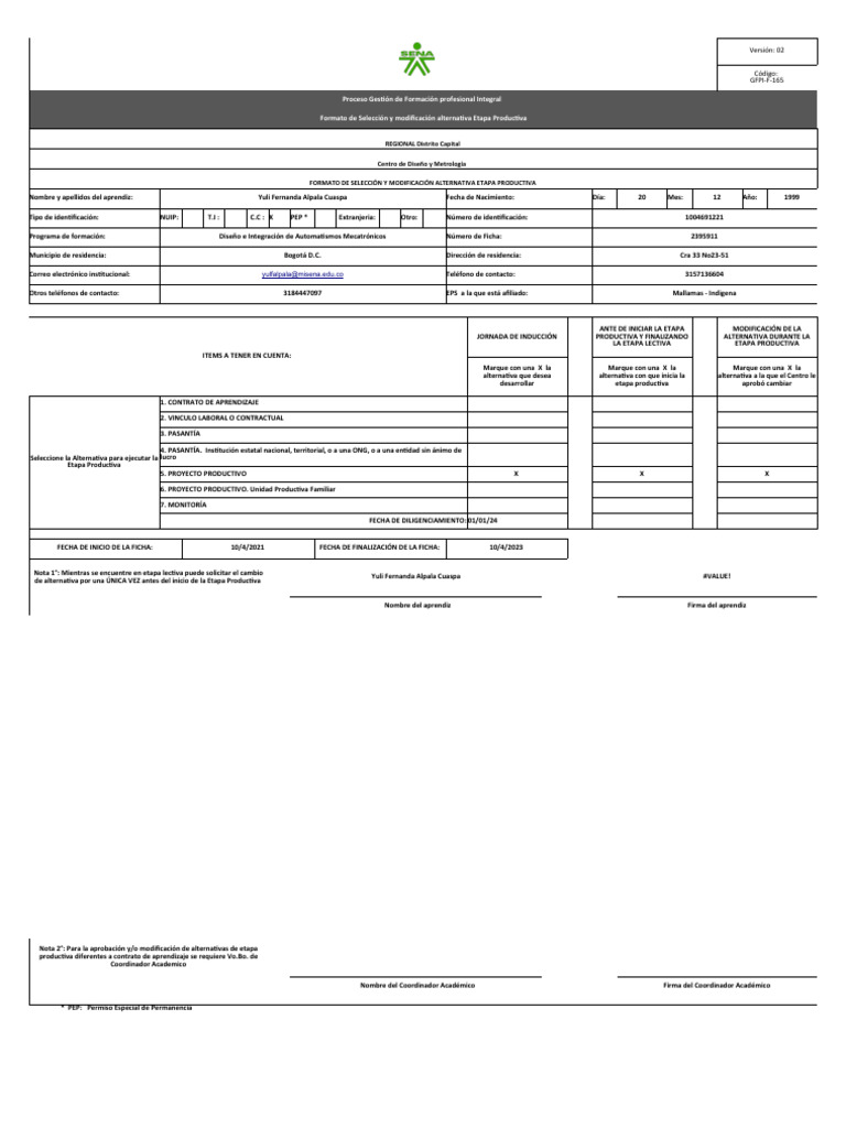 Selección de Alternativa - Yuli Alpala | PDF | Documento de identidad