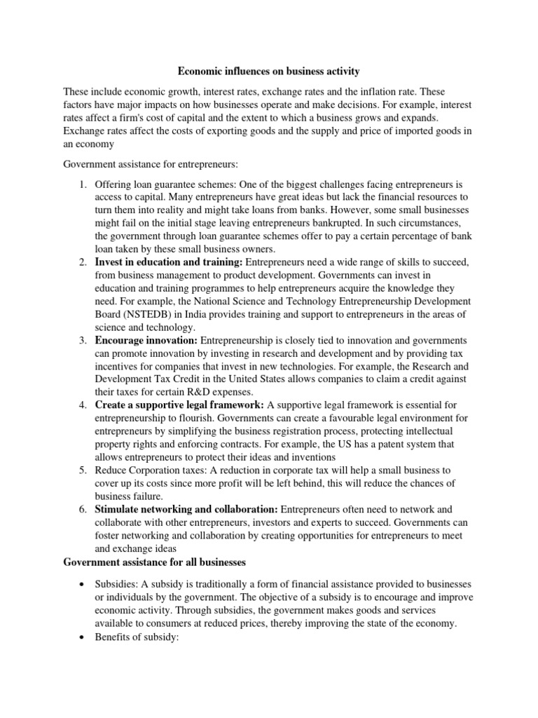 Economic Influences On Business Activity | PDF | Inflation | Subsidy