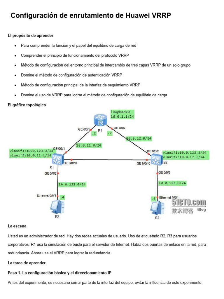 Configuración VRRP en Redes Huawei | PDF | Protocolos de internet | Enrutador (Computación)