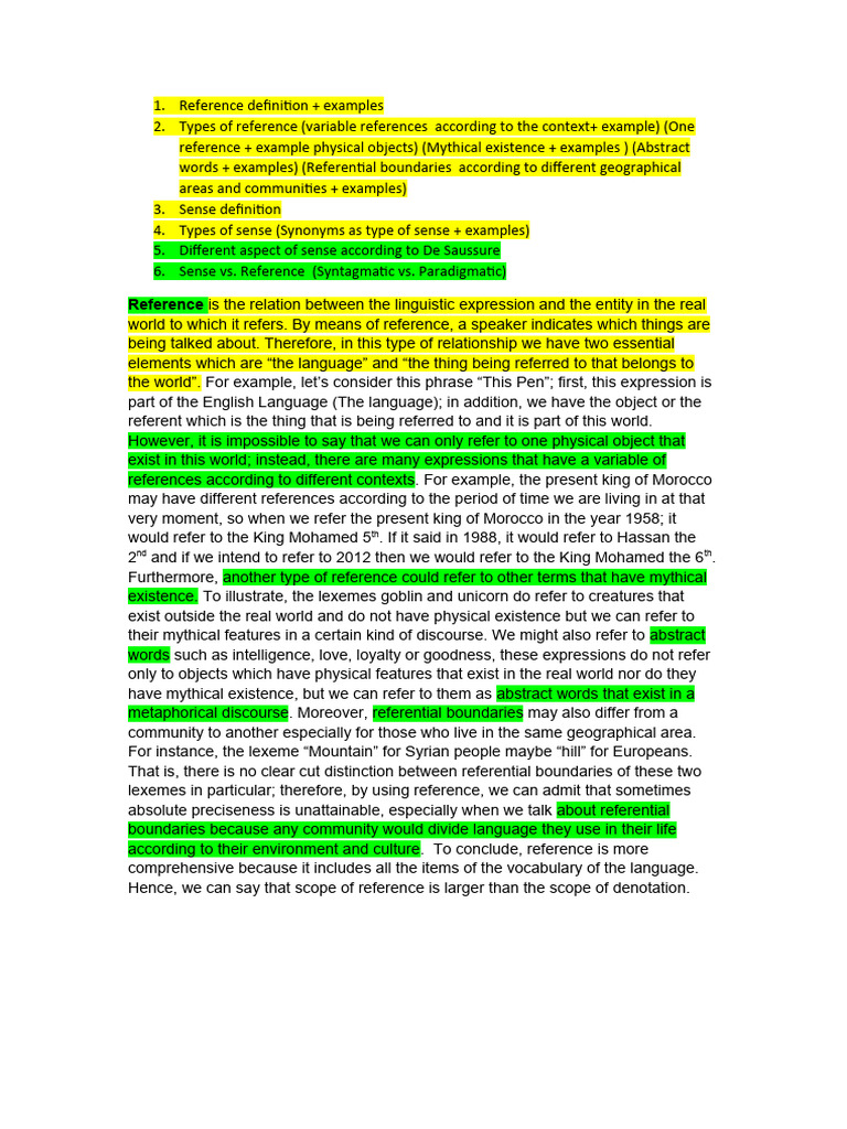 2.reference and Sense (DONE) | PDF | Semantics | Word