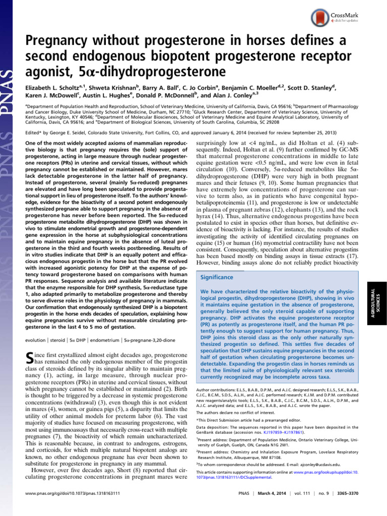 PNAS -Pregnancy without progesterone in horses defines a second endogenous biopotent ...