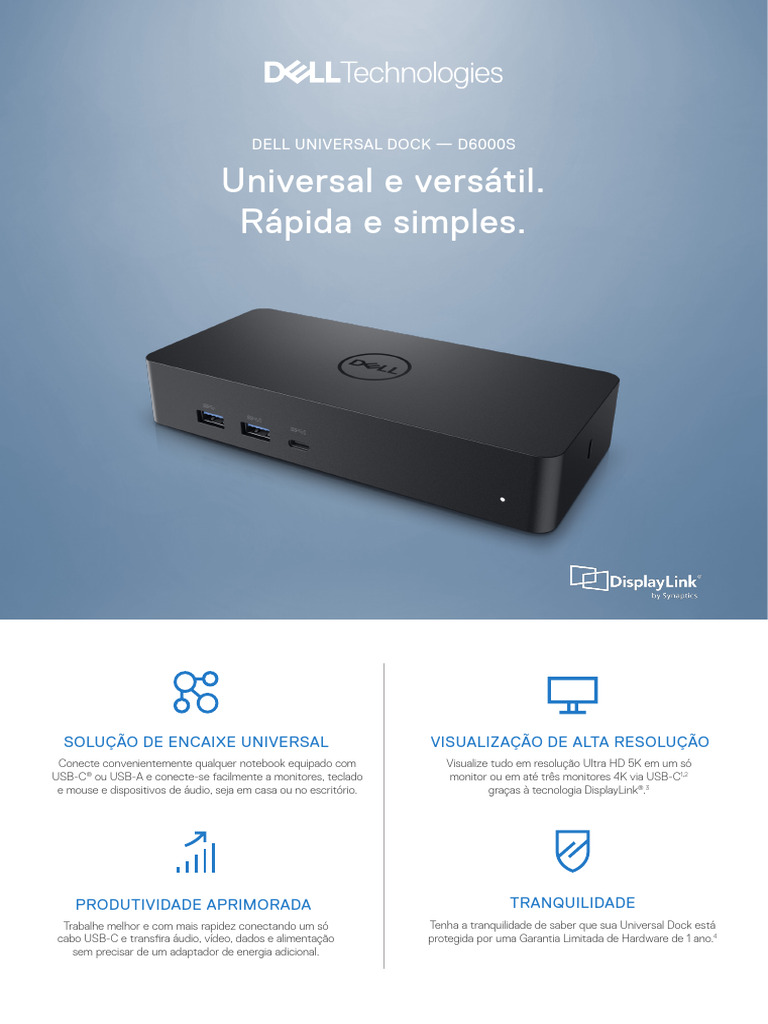 Dell Universal Dock d6000s Spec Sheet | PDF | USB | Notebook
