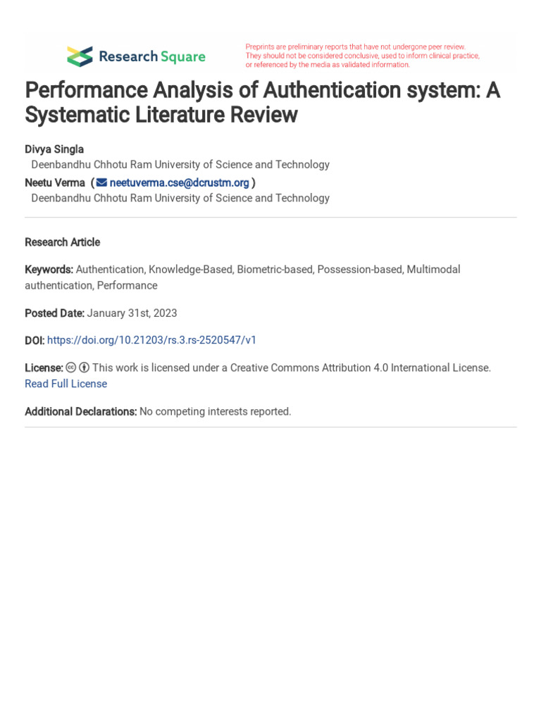 Performance Analysis Of Authentication System A Sy Pdf Password