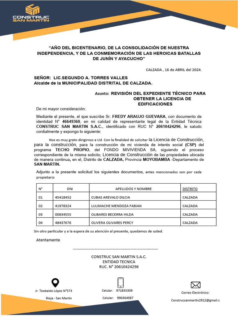 Solicitud para Licencia de Construccion | PDF