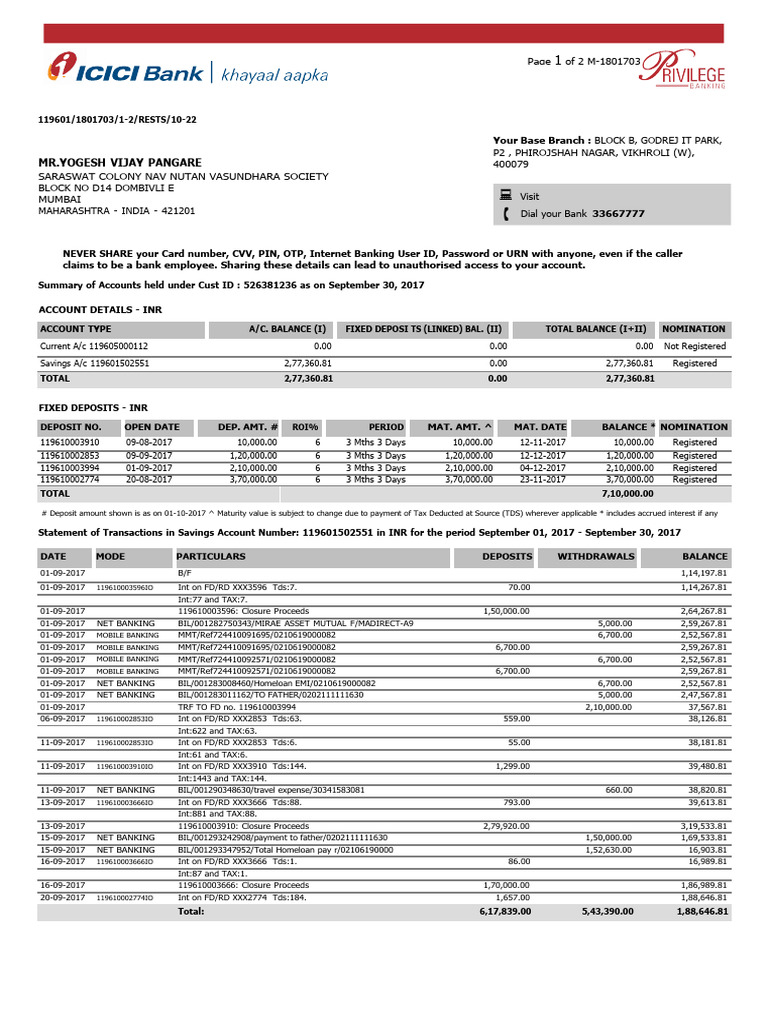 India ICICI Bank Statement Word | PDF | Banking | Financial Services