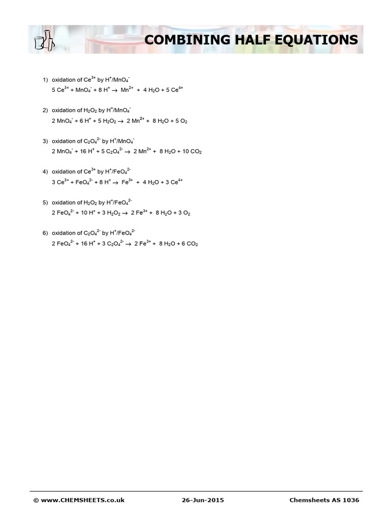Oxidation Half Equations with MnO4 and FeO4 | PDF