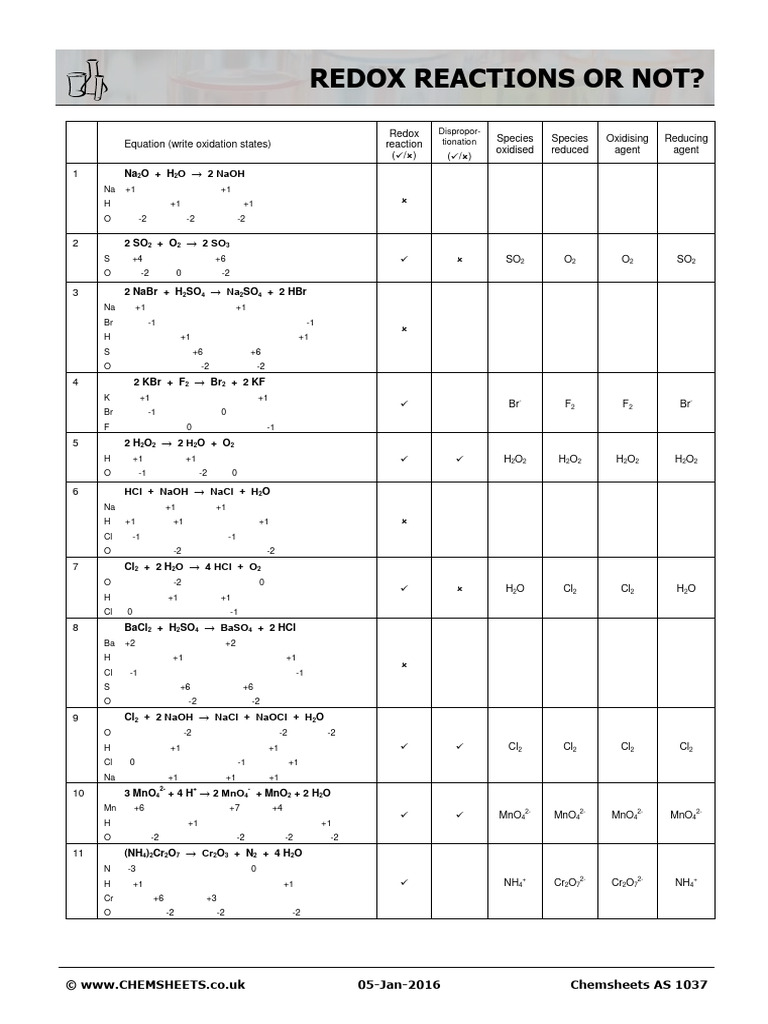 A Redox Reactions or Not) ANS Smyu53 | PDF | Redox | Chlorine