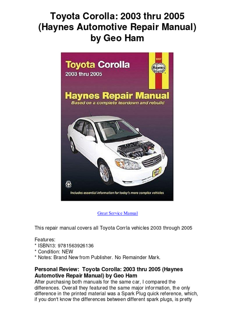 2003-2005 Toyota Corolla Repair Manual | PDF | Law
