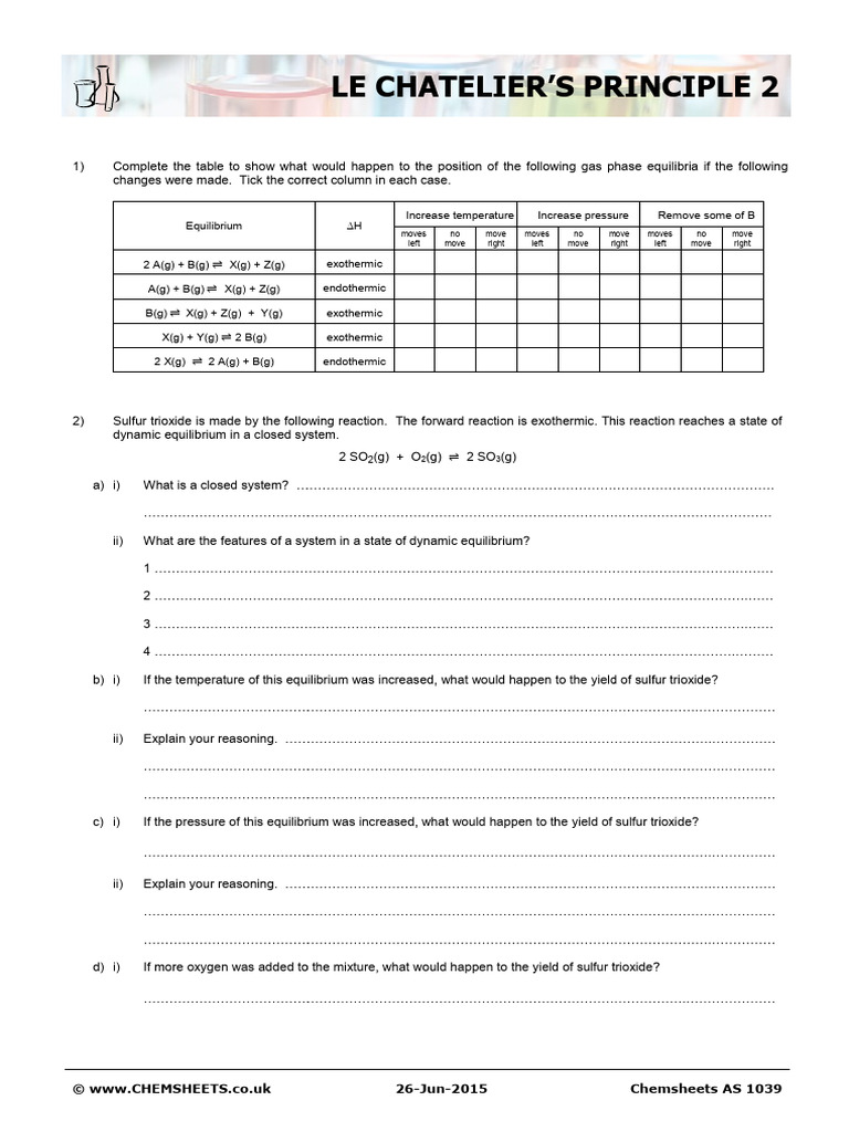 Chemsheets AS 1039 (Le Chatelier 2) | PDF | Physical Sciences | Chemistry