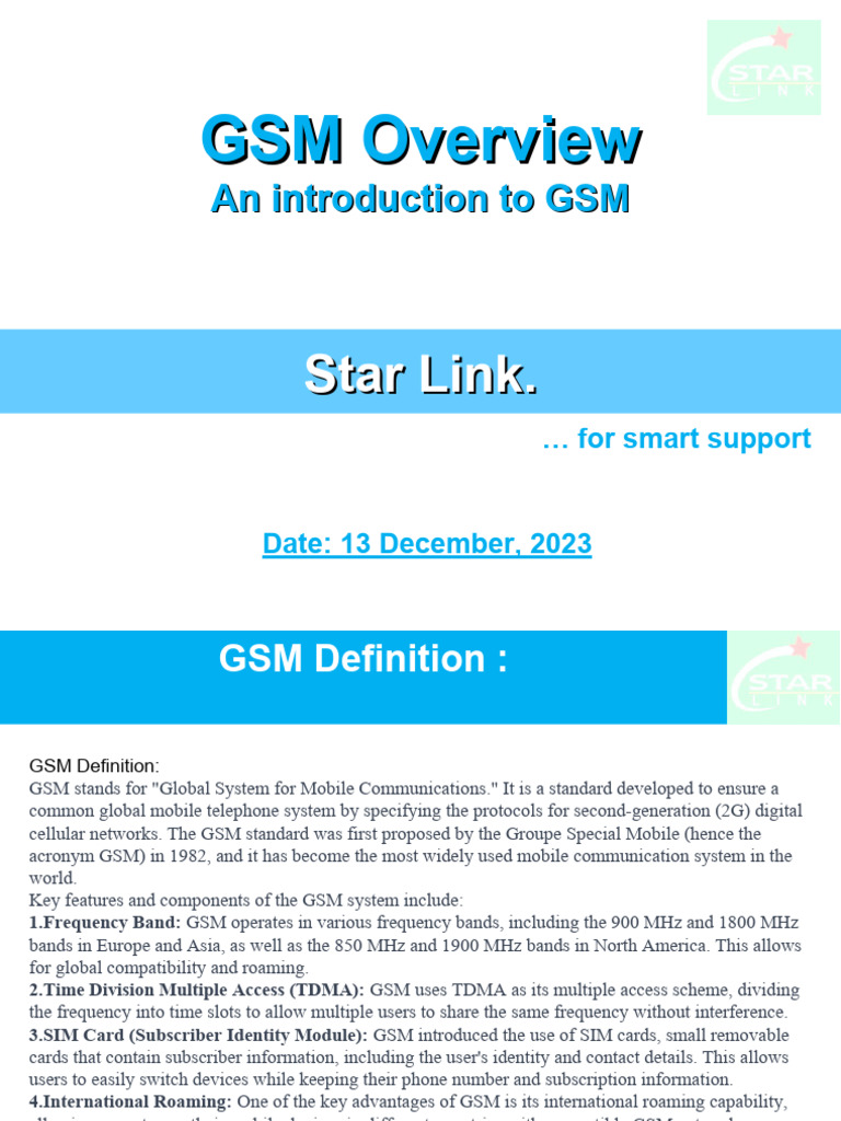 2G Overview_Training for StarLink (1) | PDF | Cellular Network | Gsm