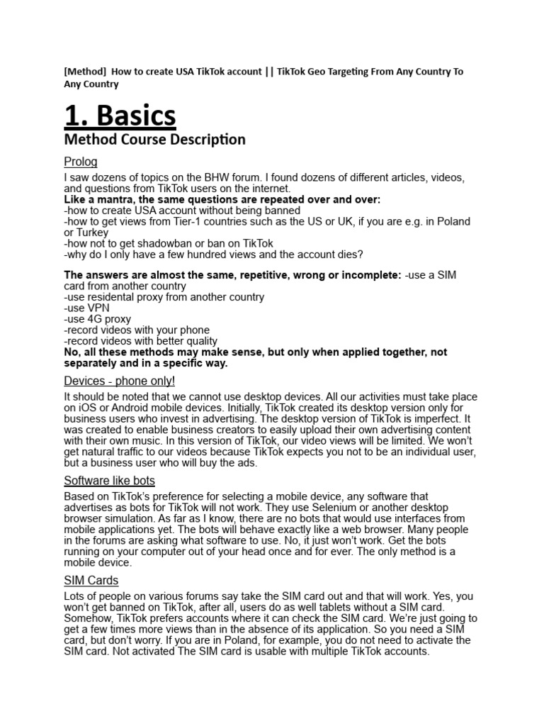 TIKTOK METHOD CREATE USA | PDF | Android (Operating System) | Proxy Server