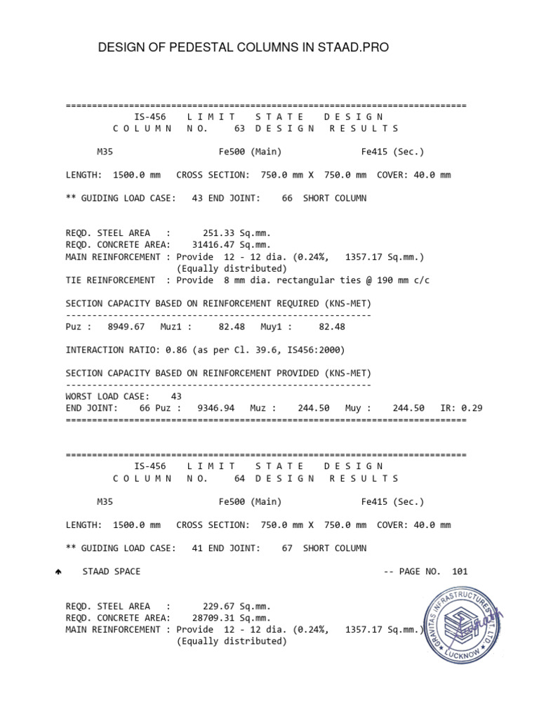 Pedestal Design Results | PDF | Column | Structural Engineering