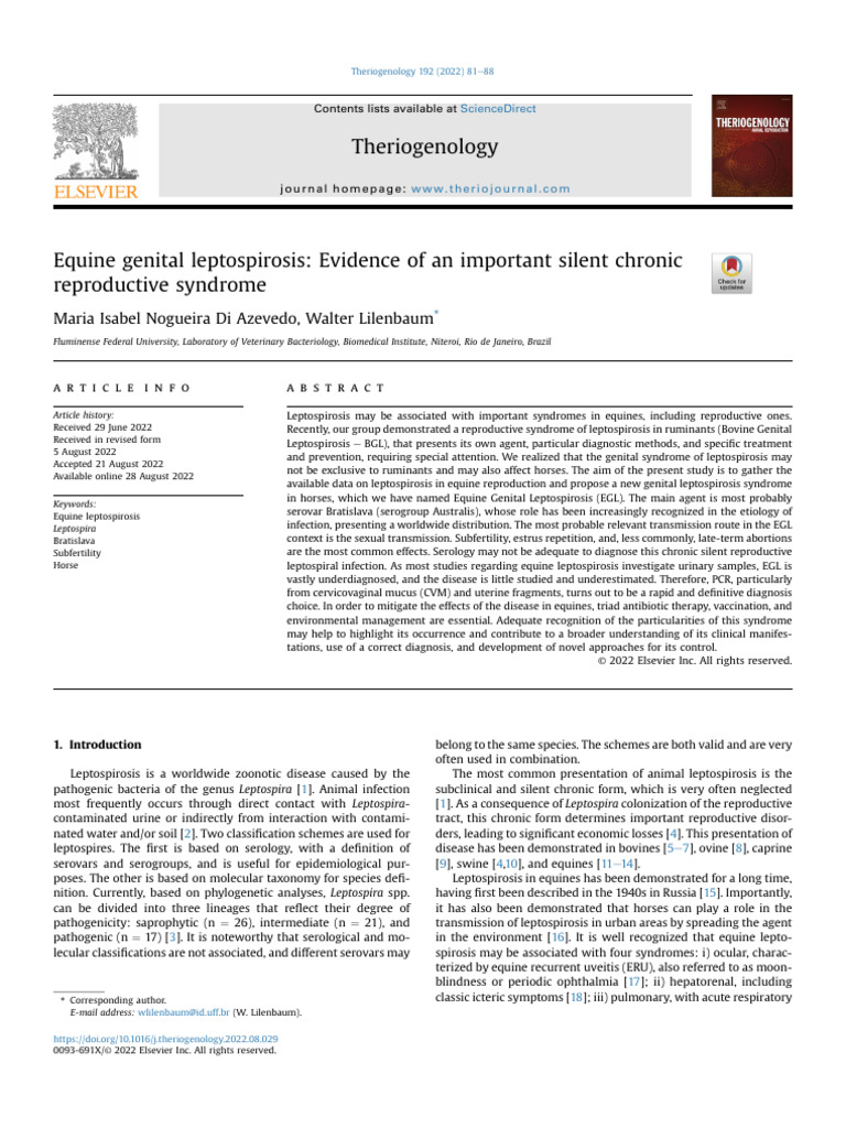 Equine Genital Leptospirosis Overview | PDF | Infection | Biology