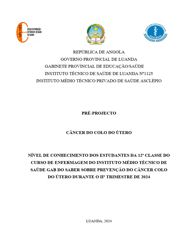 PRE PROJECTO GRUPO Câncer Do Colo Do Útero | PDF | Câncer | Câncer cervical