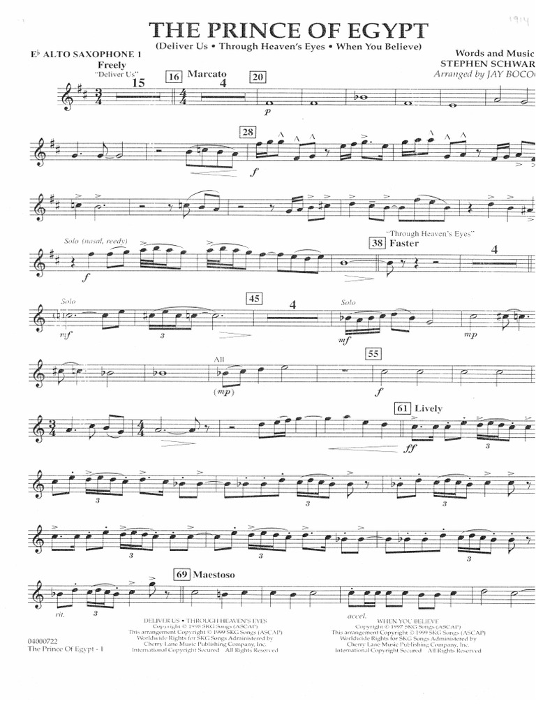 The Prince of Egypt - Sax Alto Eb 1 | PDF