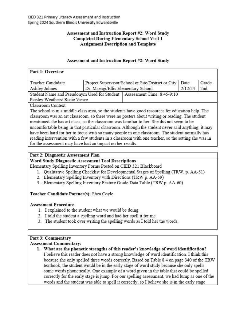 321 assess report 2 word study 2024 | PDF | Phonics | Cognitive Science