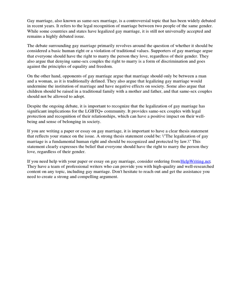Gay Marriage Thesis Statement Pdf Same Sex Marriage Homosexuality