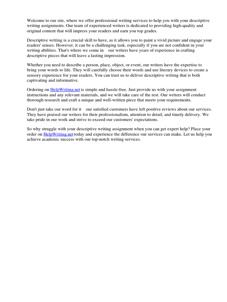 Descriptive Writing Assignment | PDF | Essays | Experience