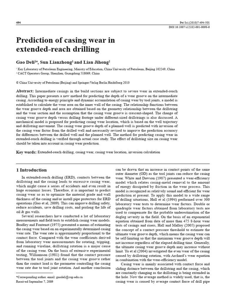 Prediction of Casing Wear in Extended-Reach Drilling | PDF | Wear | Angle