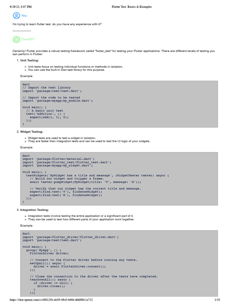 Flutter Test Basics And Examples Pdf Software Testing Unit Testing
