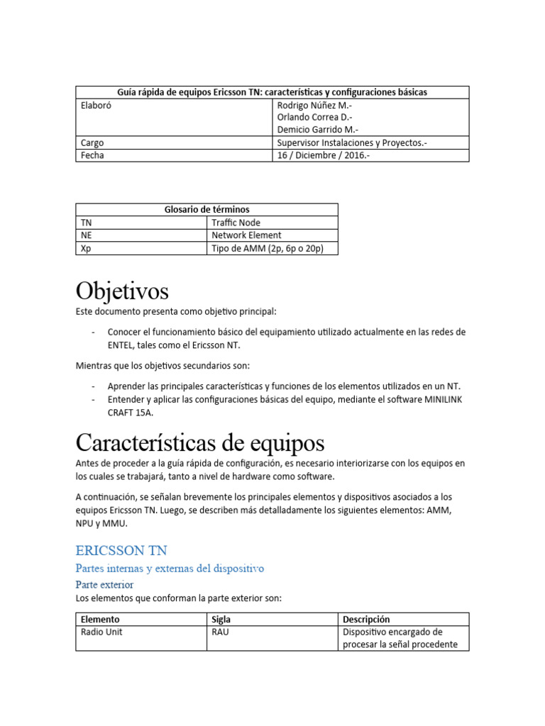 Guía Rapida Equipos Ericsson TN | PDF | Telecomunicaciones | Protocolos ...
