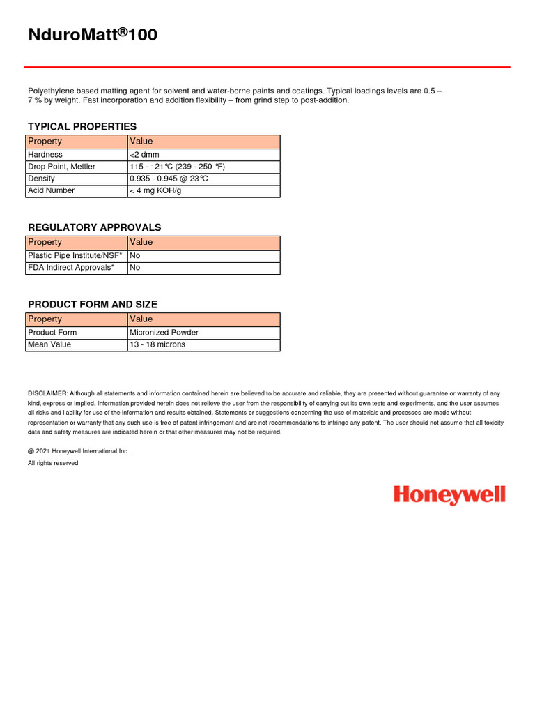 PMT Am Specialty Additives Nduromatt 100 Technical Data Sheet | PDF