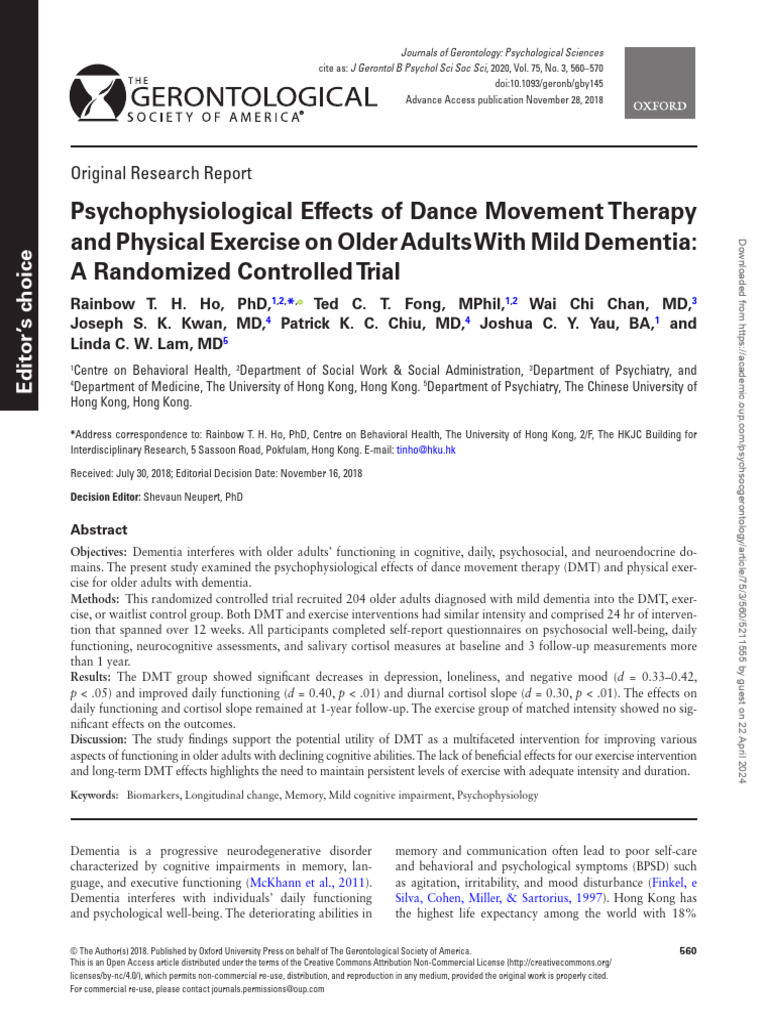 Psychophysiological Effects of Dance Movement | PDF | Chi Squared ... Psychophysiological Effects of Dance Movement | PDF | Chi Squared ...