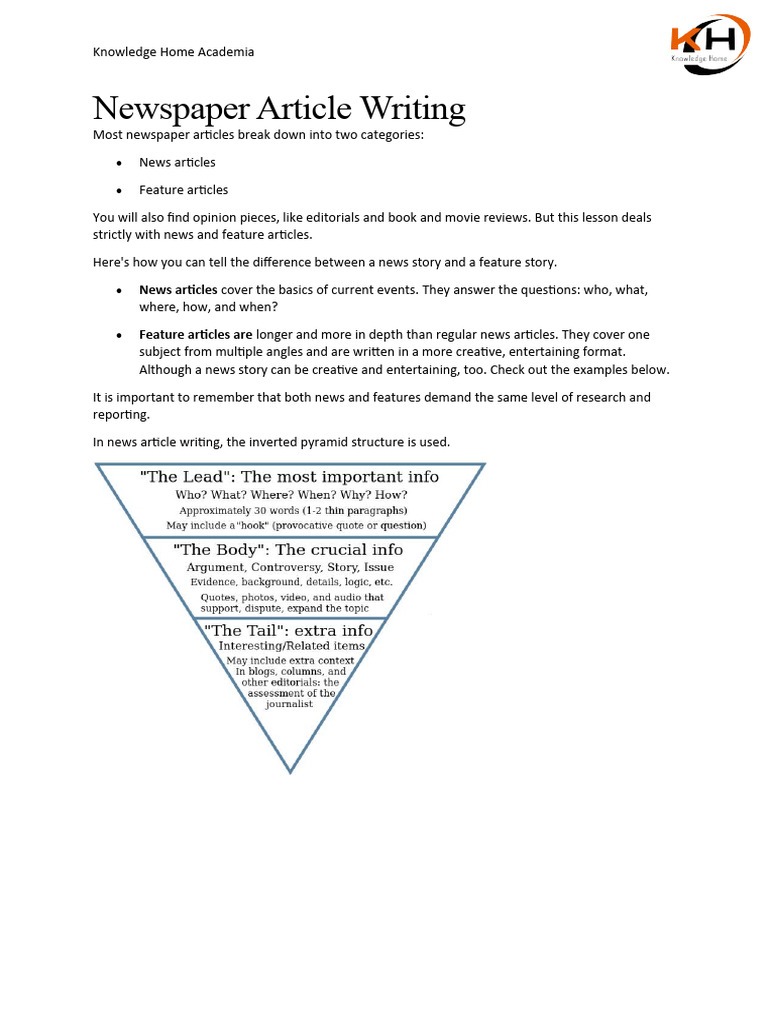 Newspaper Article Writing Handout 2 | PDF | News