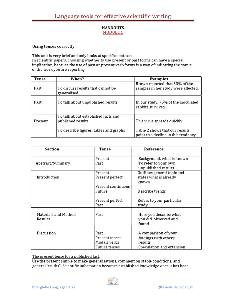 Module 1 Handout | PDF | Grammatical Tense | Perfect (Grammar)