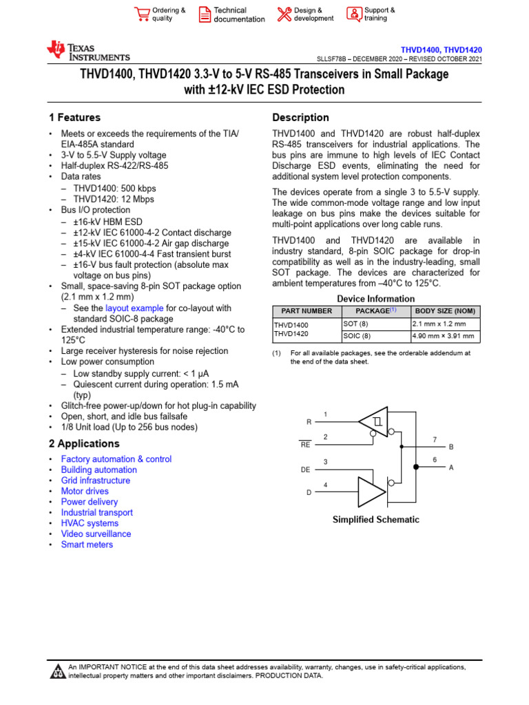 thvd1400 | PDF | Electrostatic Discharge | Manufactured Goods