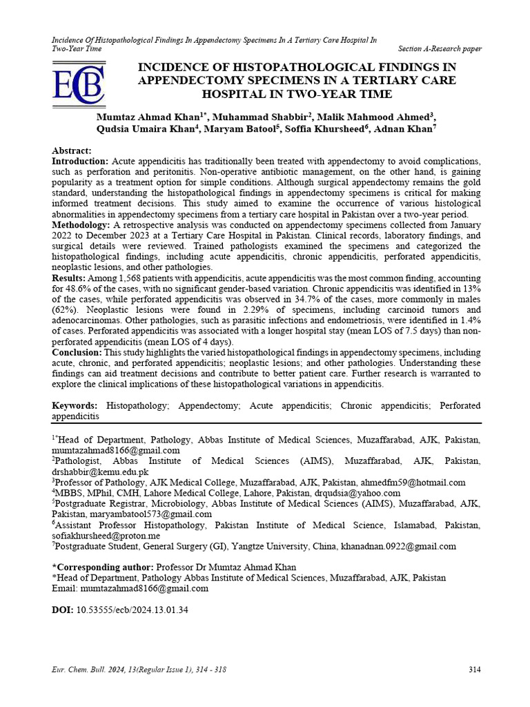 Incidence of Histopathological Findings in Appendectomy Specimens in A ...