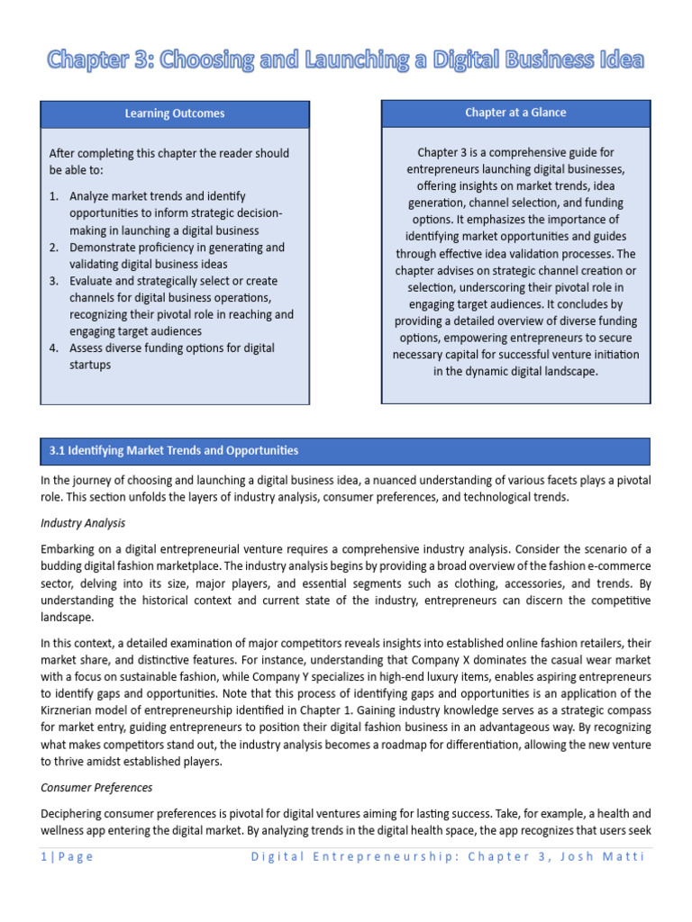 Chapter 3 Choosing and Launching A Digital Business Idea | PDF ...