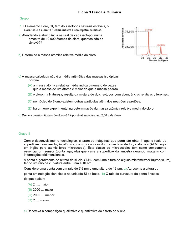 Ficha Formativa 9 | PDF | Átomos | Tabela periódica
