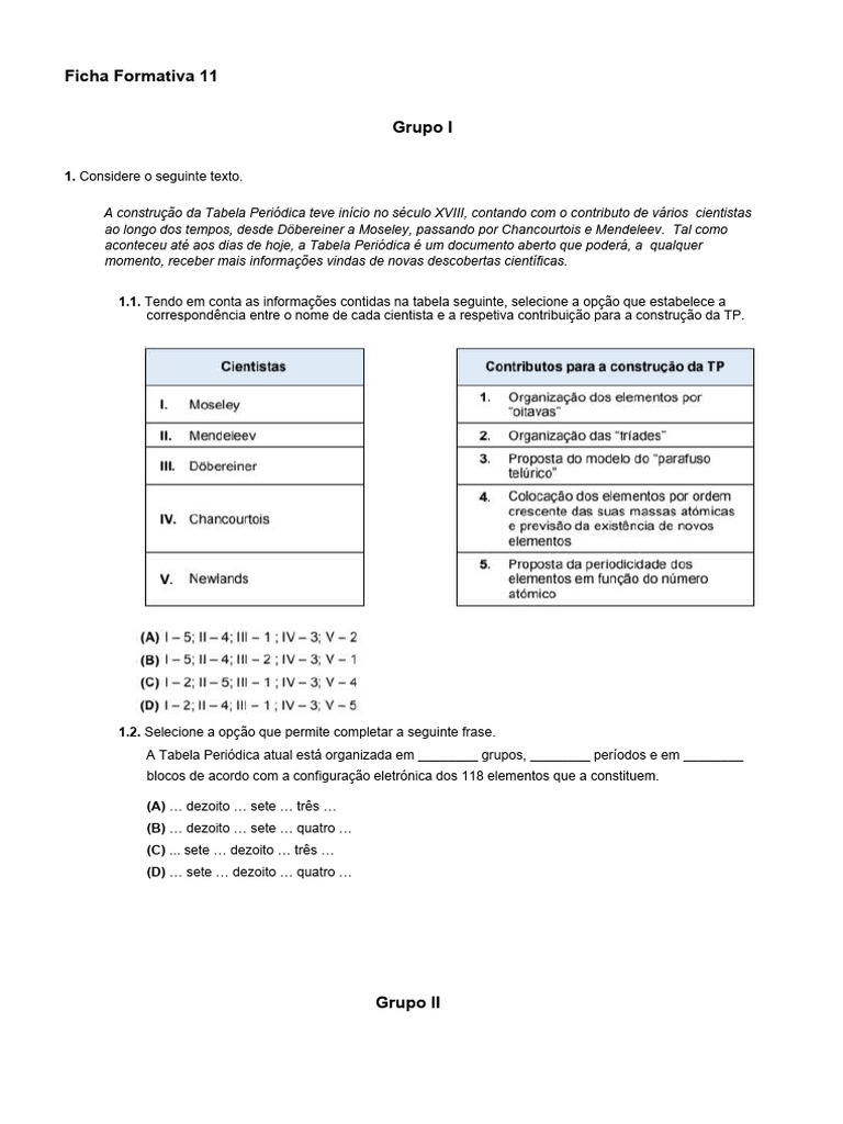 Ficha 11 FQ | PDF | Tabela periódica | Átomos